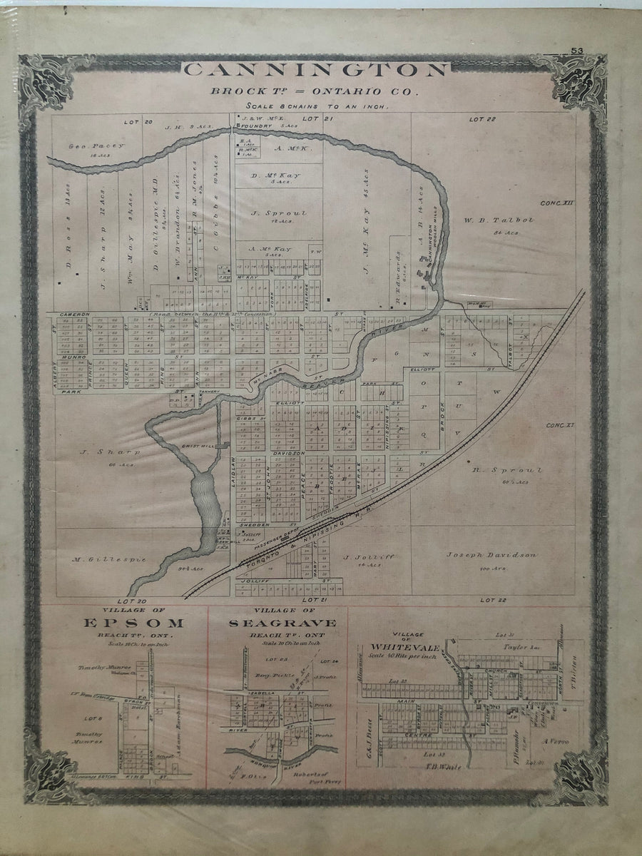 1878 Antique Map of Cannington, Epsom, Seagrave & Whitevale Ontario – D ...