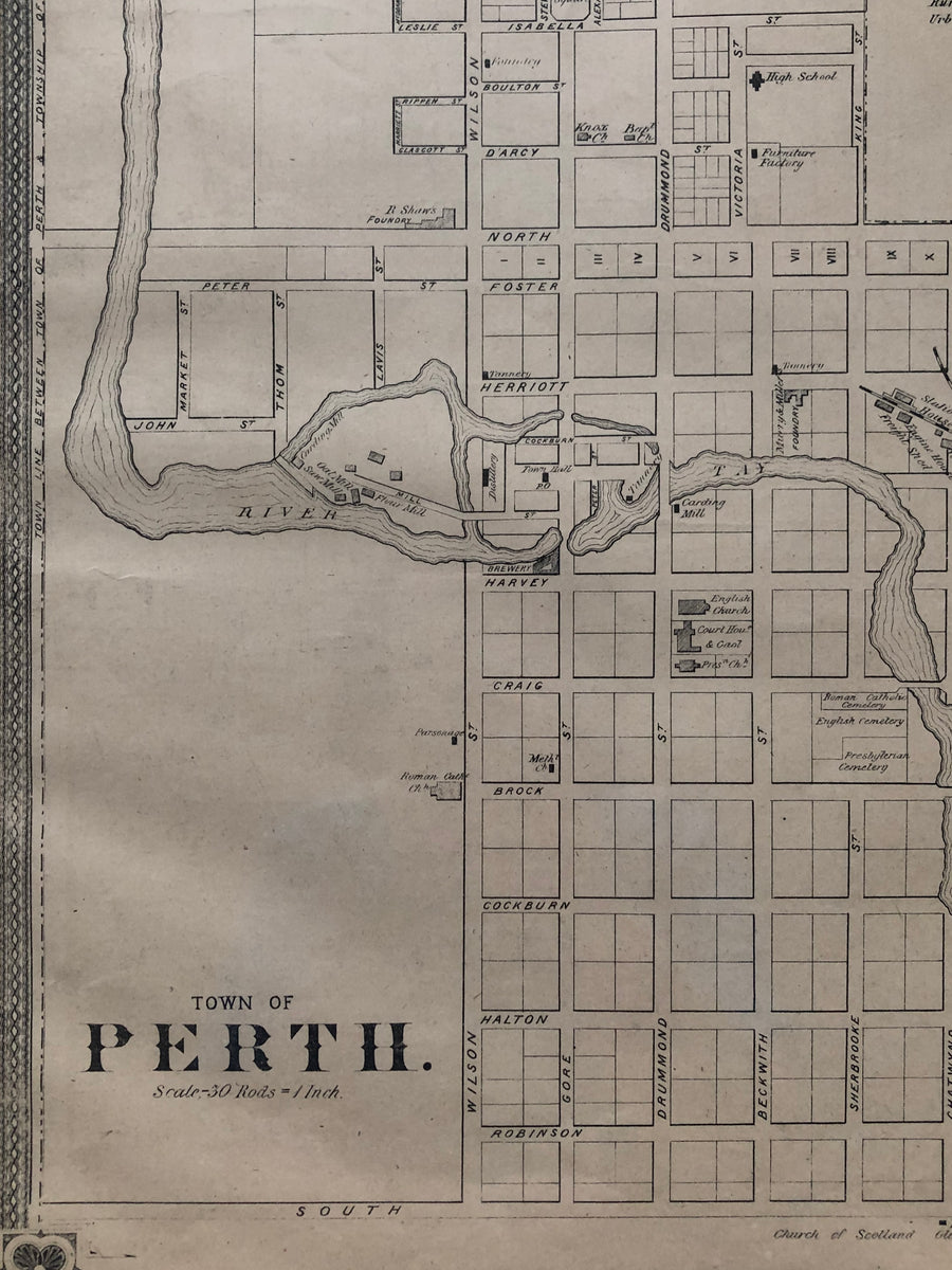 1879 ANTIQUE MAP of the Town of PERTH OLD ONTARIO MAPS | D&E LAKE LTD ...