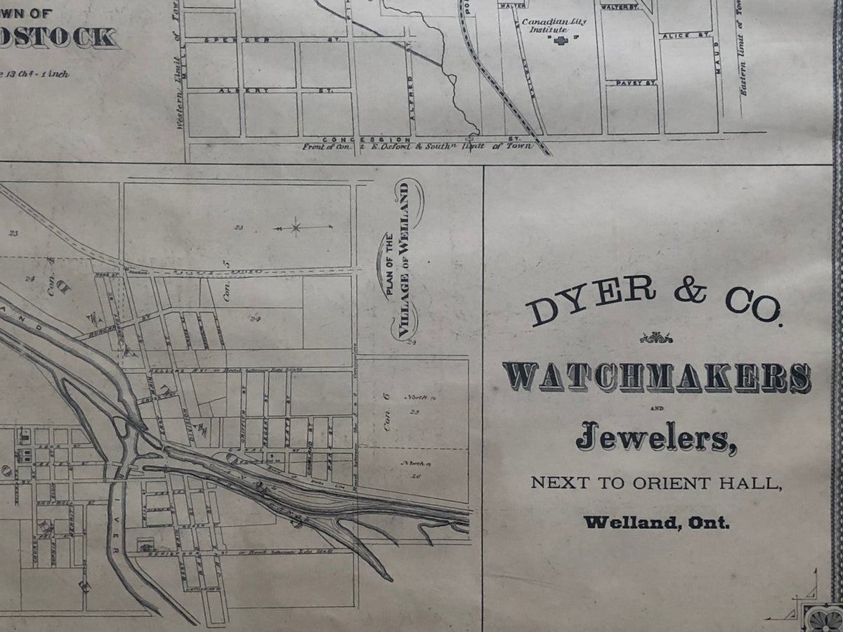 1879 Antique Map of the Woodstock & Welland Ontario | D & E LAKE LTD ...