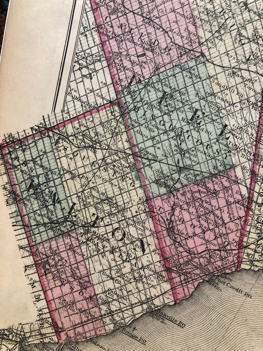 1875 ANTIQUE MAP of The Counties of Halton, Peel, York and Ontario – D ...