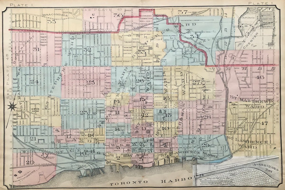 Antique Map Goad Map 1890 Key Plate 1 Key Old Toronto Historical Map ...