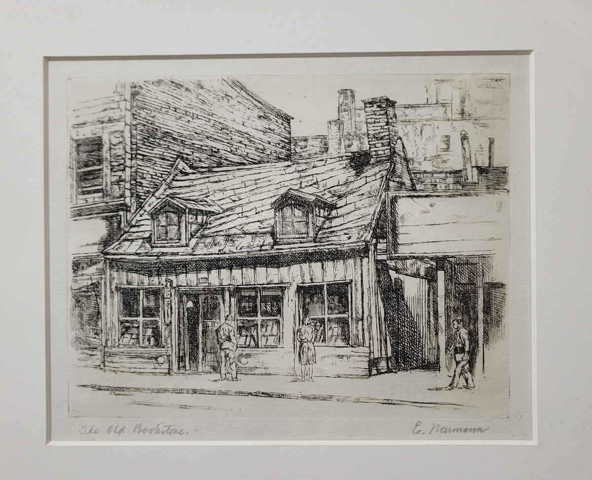 Ernest Neumann [Canadian, 1907-1955] The Old Bookstore Framed Etching ...